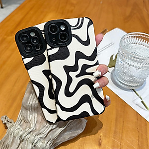 Sayoaho Designed for iPhone 14 Pro Max Phone Case, Soft PU Leather TPU and Cute Art Wavy Painted for Women Girls, Slim Protective Shockproof Compatible with iPhone Case (Beige, iPhone 14 Pro Max)