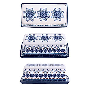 Bico Blue Talavera Ceramic Butter Dish with Lid, Butter Keeper for Counter, Kitchen, Dishwasher Safe