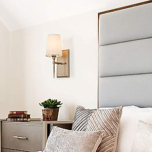 classy leaves Sconces Wall Lighting Fixture, 1 Light Gold Bathroom Light Fixtures with White Fabric Shade, Modern Gold Wall Sconce for Bathroom, Bedroom and Hallway (6.5" W x 12" H)