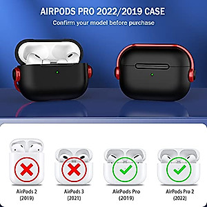 R-fun Airpods Pro 2nd/1st Generation Case Cover (2022/2019) with Secure Lock, Music Headset Earphone Protective Case Cover with Cleaning Kit Compatible for Apple Airpods Pro case, Black & Red
