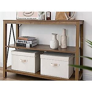 StorageWorks Decorative Storage Boxes, Storage Basket with Lid and Handles, Mixing of Beige, White & Ivory, Large, 2-Pack