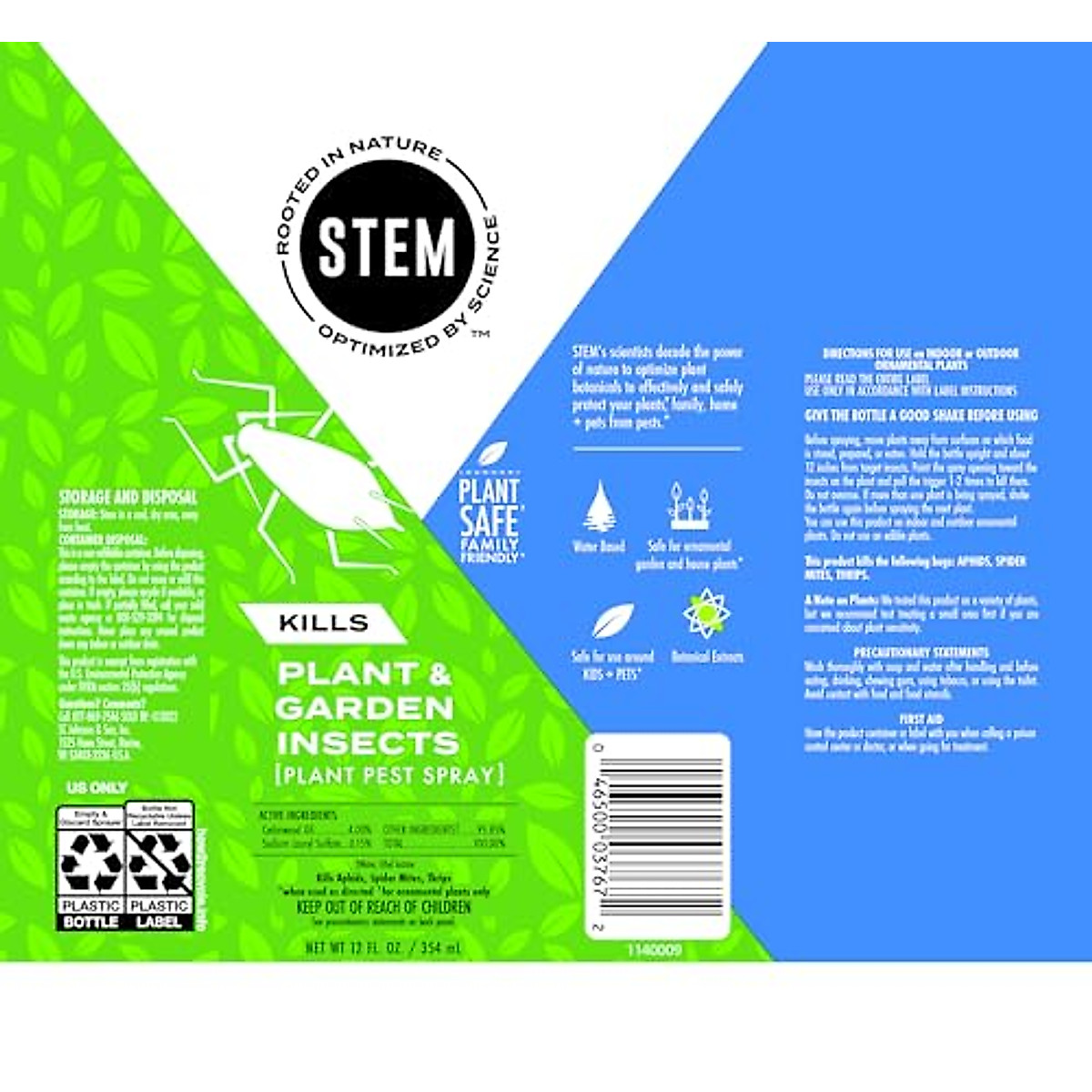 STEM Insect Spray for Indoor and Outdoor Plants, Kills Garden Insects, Plant Safe: Water Based, Botanical Insecticide, 12 oz (Pack of 1)