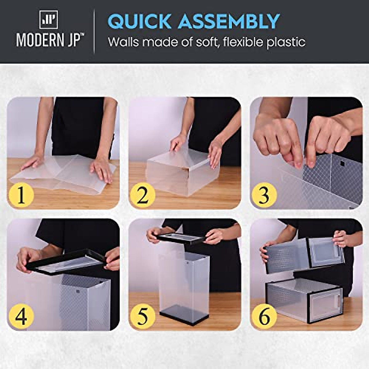 Modern JP Hat Organizer for Baseball Caps (4-Pack) - Dust-Free Hat Storage Box, See-Through Hat Rack Display - Holds up to 6 Caps per Box