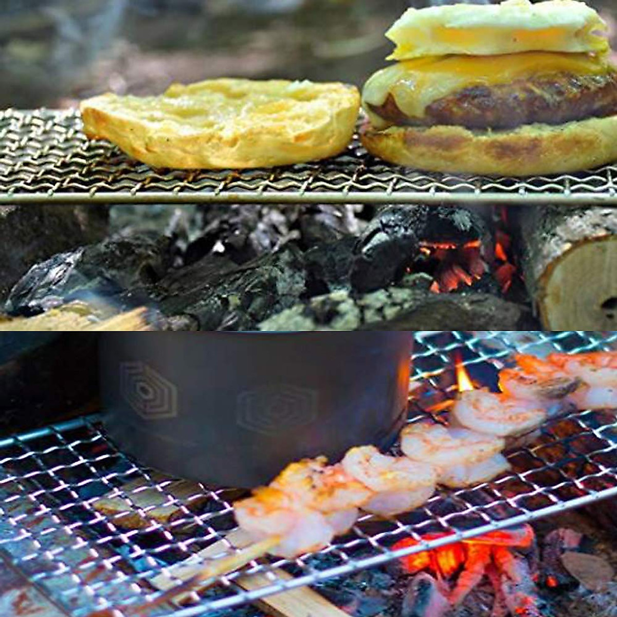 ZipSeven Camping Bushcraft Backpacker Grill Welded Stainless Steel Campfire Cooking Grate High Strength Outdoor Mesh Gear for Camping, Hiking, and Backpacking with Carrying Bag