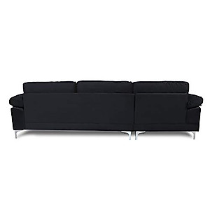UStinsa Sectional Couch for Living Room Sectional Sofa with Velvet Fabric and Hard Wood Frame L-Shape Sectional Sofa Couch Black Sofa