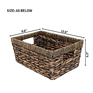 YRMT Wicker Woven Basket Water Hyacinth Storage Baskets for Organizing Medium Basket with Built-in Handles for Pantry Shelves Rectangular 13.8" x 9.8" x 6.3"