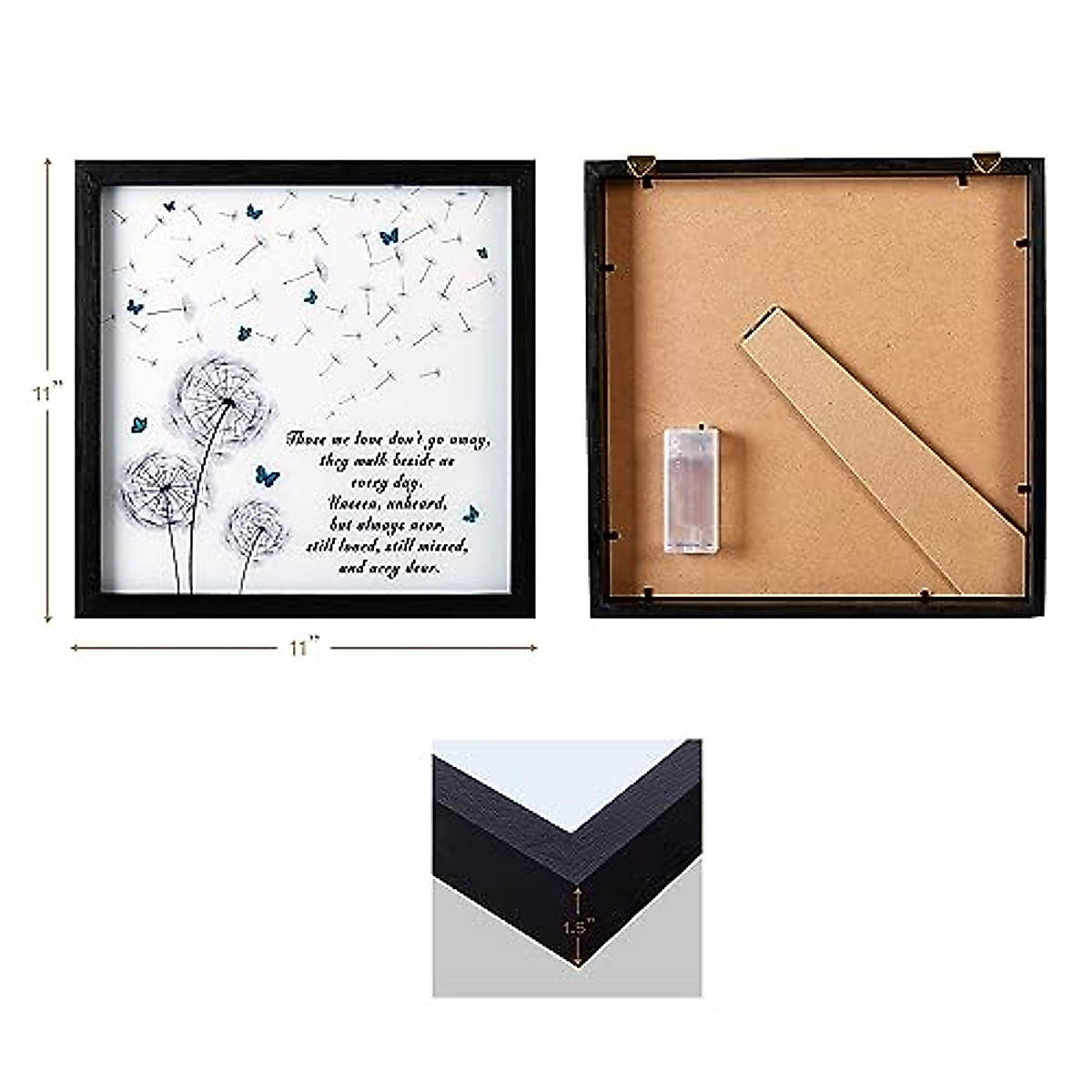 WOODEXPE Sympathy Gift LED Memorial Shadow Box 11x11 Memorial Gifts for Loss of Loved One (Dandelion Black)