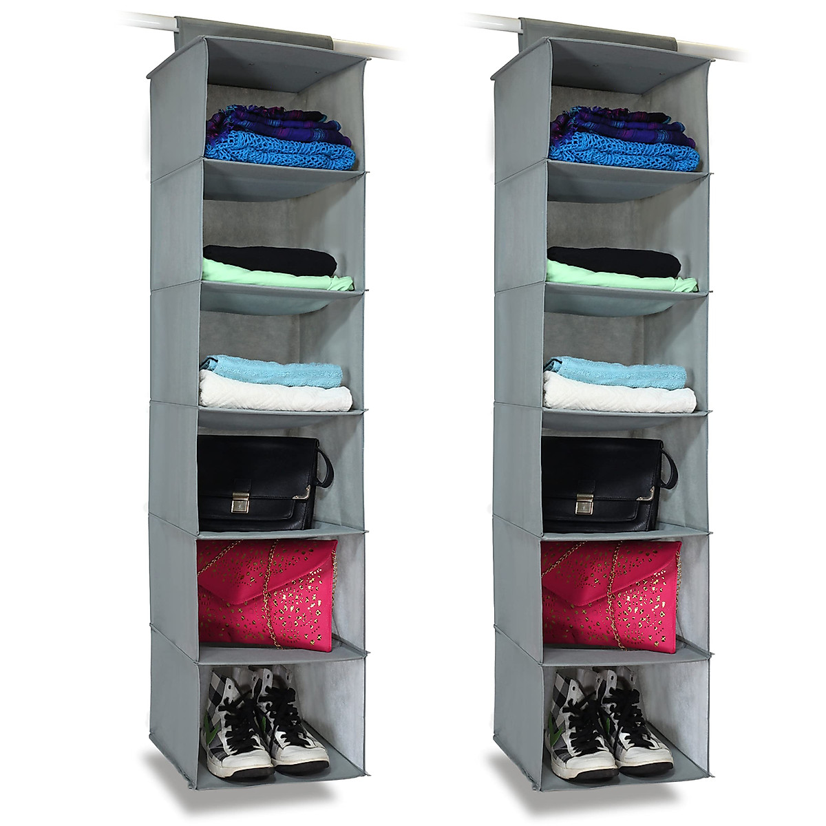 Mighty Tidy Home 12-Shelf Hanging Closet Storage 2-Pack Combo | Extra Thick and Sturdy | 2-Pack Combo, 12 Shelves Total | Space Saving Storage Holder for Wardrobe Closet (Grey)