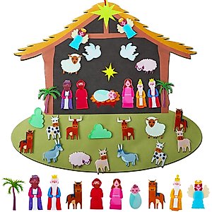 Enhon DIY Felt Christmas Tree Set, Felt Nativity Advent for Christmas with 29 Pcs Detachable Ornaments, Felt Christmas Tree, Christmas Door Wall Hanging Decor, Christmas Decor