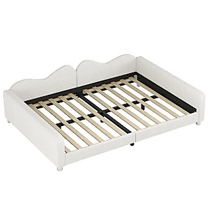 Beuiosda Full Size Upholstered Daybed, Bed Frame Full with Cloud-Shaped Backrest, Sherpa Fabric Sofa Bed with for Kids Teens Boys Girls (White, Full)