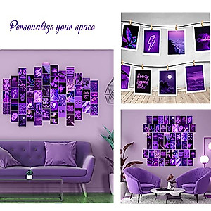 WOONKIT Purple Wall Collage Kit Aesthetic Pictures, Wall Decor for Bedroom Aesthetic, Photo Wall Collage, Room Decor for Teen Girls, Purple Wall Decor, Collage Kit, Trendy Teen, 50PCS 4x6 INCH
