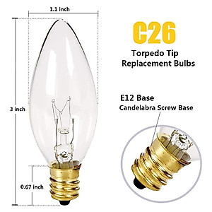 25 Pack Clear Torpedo Tip Replacement Light Bulbs, Steady Burning Crystal Candelabra Light Bulbs for Chandeliers, Electric Candle Lamp, Window Candles, Nightlight- 7 Watt - E12 Candelabra Base
