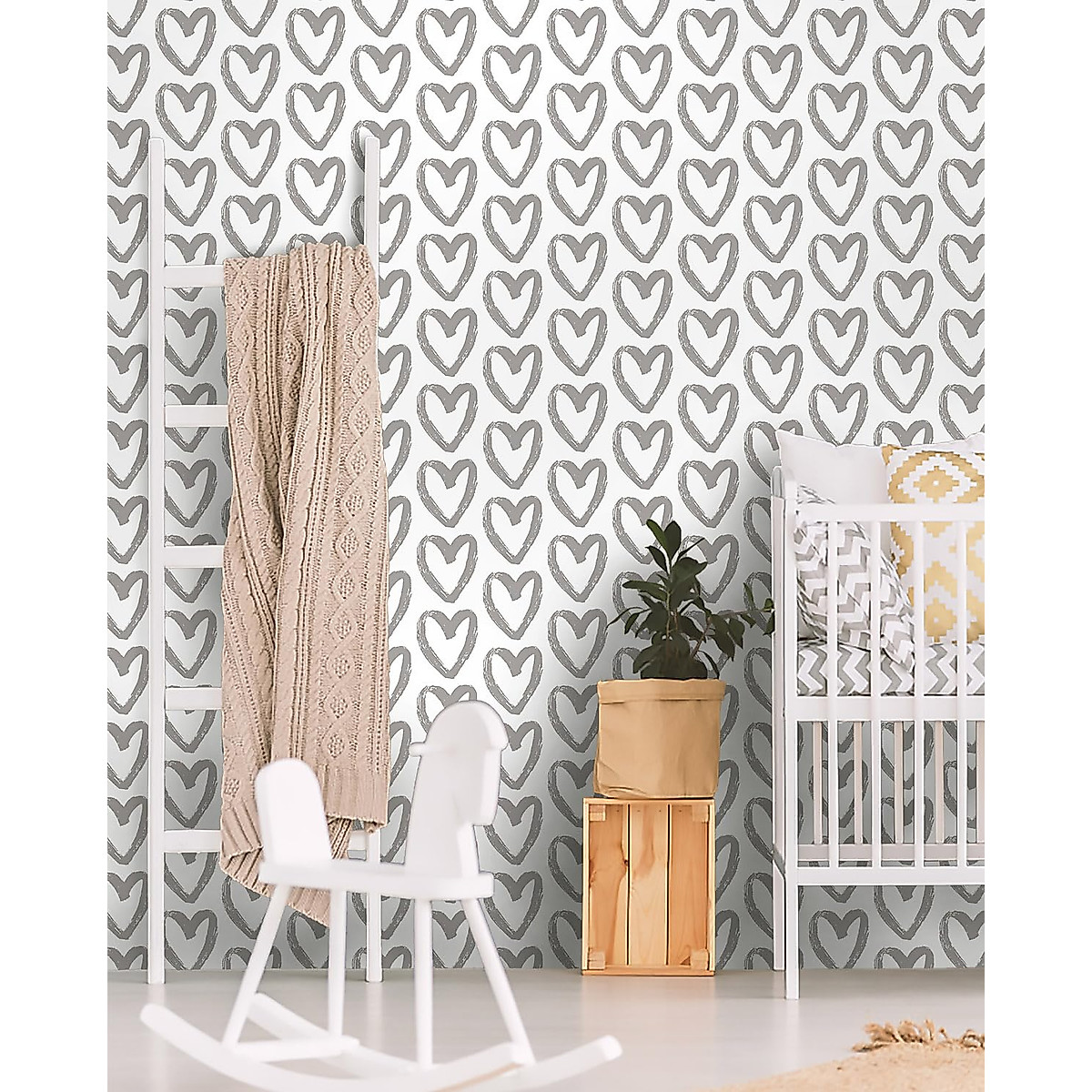 Timeet Peel and Stick Wallpaper Grey and White Wallpaper Heart Geometric Wallpaper Grey Contact Paper 17.7"x78.7" Self Adhesive Removable Wallpaper for Bedroom Living Room Wall Decor