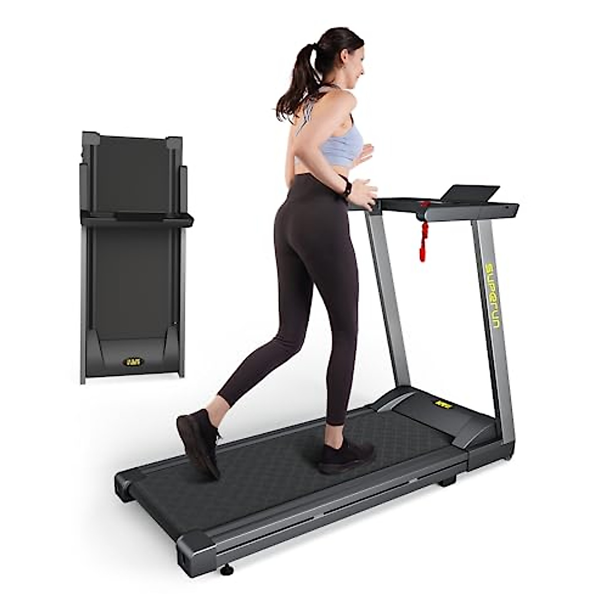Superun Folding Treadmills for Home, 3HP Treadmill with LED for Walking & Running, Portable Treadmill with Bluetooth Connectivity APP