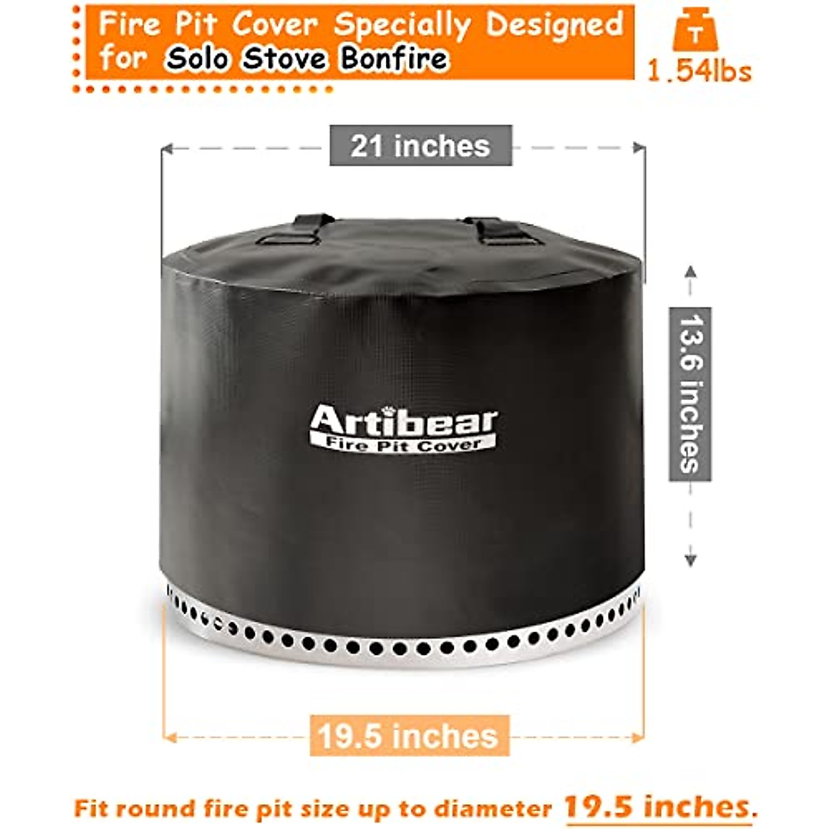 Artibear Outdoor Fire Pit Protective Shelter Cover Compatible for Solo Stove Bonfire, 21 Inch Round, Black