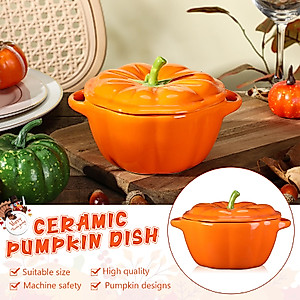 Ziliny 2 Pcs Pumpkin Bowls Ceramic Pumpkin Dish 13 oz Casserole Cookware Serving Pot Pumpkin Safe Oven Pot with Lid and Handle for Fall Halloween Thanksgiving Autumn Cooking Baking Dessert