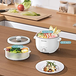 Hoyatoka Electric Hot Pot, 2L Portable Non-Stick Electric Cooker with Steamer, Multifunction Mini Electric Pot Ramen Cooker for Sauté, Stir Fry, Steak, Eggs, Oatmeal, Ramen, Soup, Electric Skillet with Dual Power Control for Dorm and Office, White