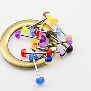 BodyJewelryOnline Pack of 10 Straight Barbells 14g with Half Ball Colorful Design