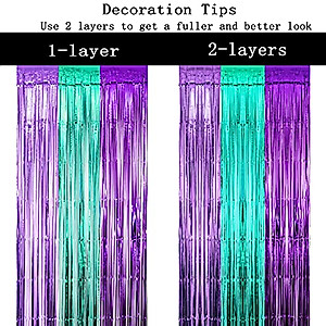 Teal Purple Tinsel Foil Fringe Curtains - Under The Sea Baby Shower Birthday Photo Backdrops Wedding Summer Beach Pool Party Decor Photo Booth Props Backdrops Decorations, 2PC