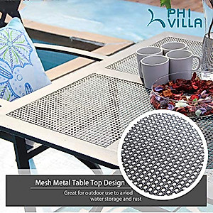 PHI VILLA Outdoor Patio Dining Set 5 Pieces Metal Furniture Set, 4 x Swivel Chairs with 1 Rectangular Umbrella Table for Ourdoor Backyard Bistro with Cushion