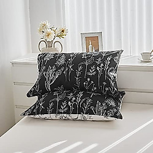 Floral Queen Duvet Cover, Microfiber 3 Pieces Floral Bedding Queen Set, 1 Duvet Cover +2 Pillowcases, Black and White Floral Duvet Cover Queen, with Zipper Closure, Durable, Easy Care (NO Comforter)