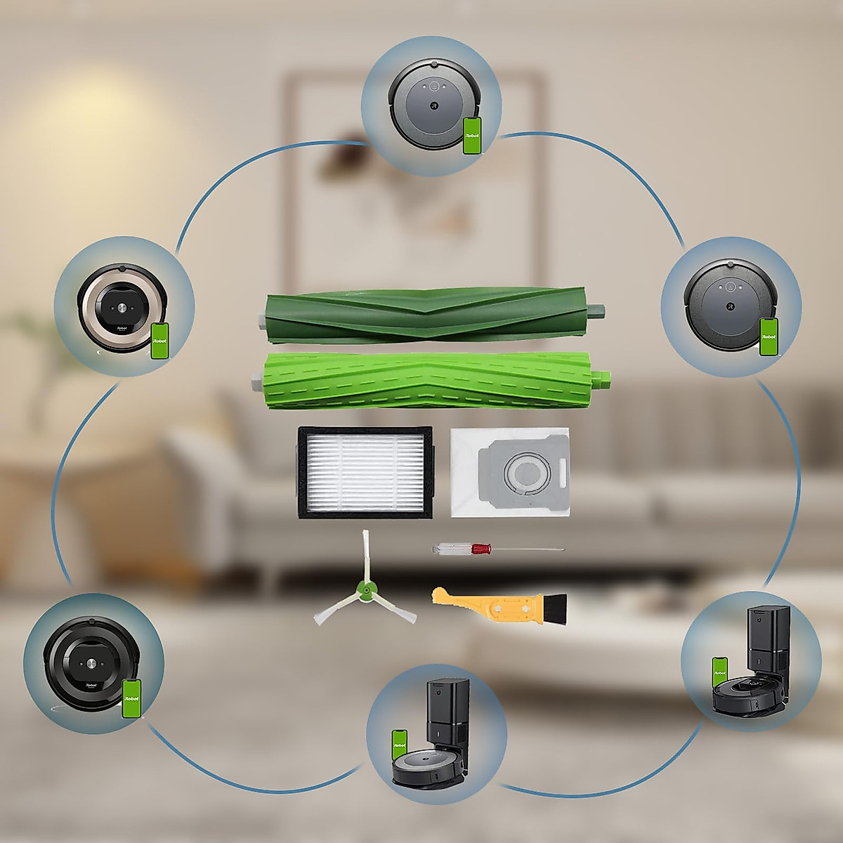 29 Pack Replacement Parts for iRobot Roomba i7 i7+ i3 i3+ i4 i4+ i6 i6+ i8 i8+ j7 j7+/Plus E5 E6 E7 Vacuum Cleaner, 3 Set Rubber Brushes and 8 Vacuum Filters and 8 Side Brushes and 10 Vacuum Bags