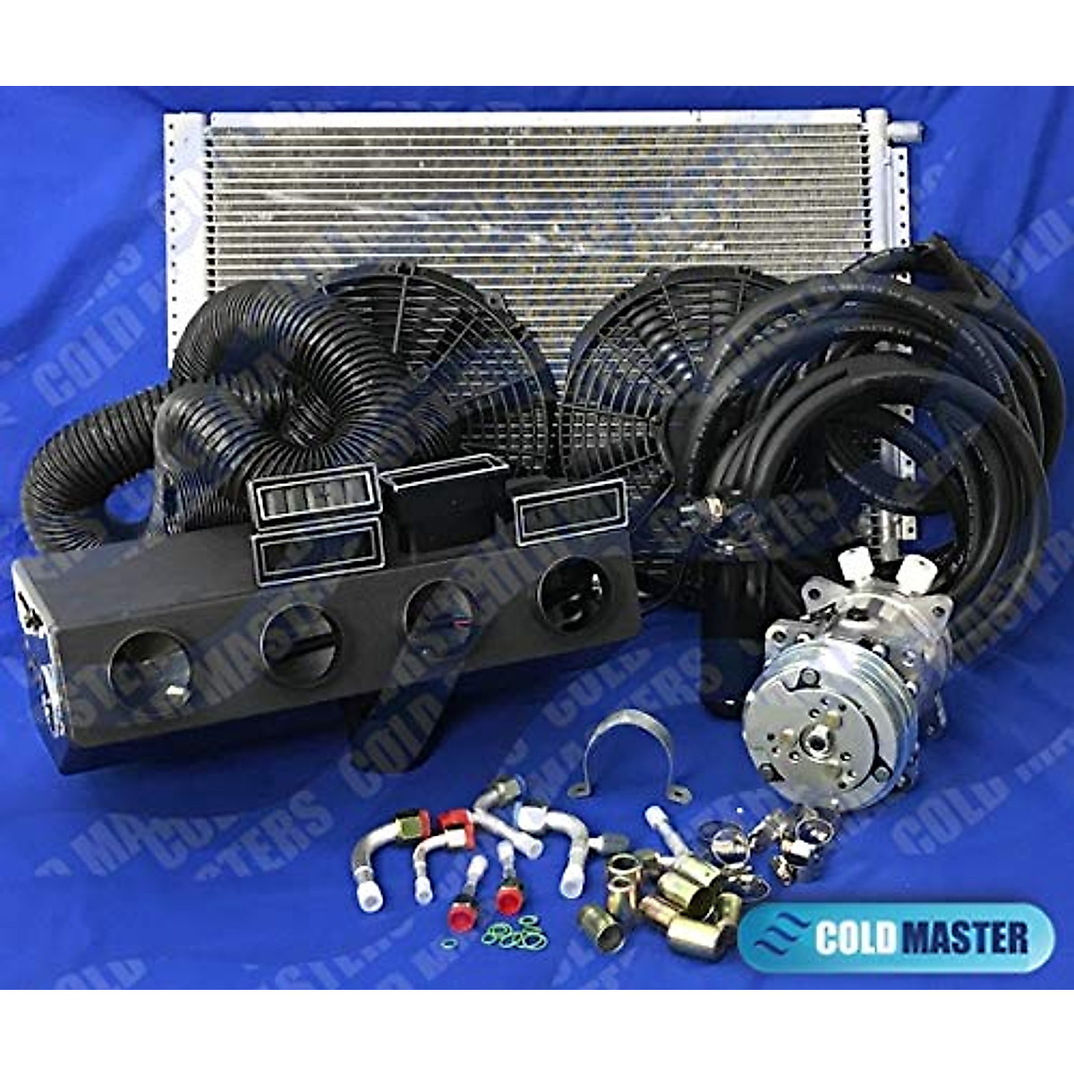 A/C KIT UNIVERSAL UNDER DASH EVAPORATOR HD KIT AIR CONDITIONER 12V 450A-000LR-C CHROME RECTANGULAR LOUVERS