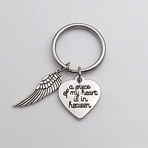 IDLAN Memorial Jewelry A Piece of My Heart is in Heaven Keychain Angel Wing Key Chain Memorial Gift