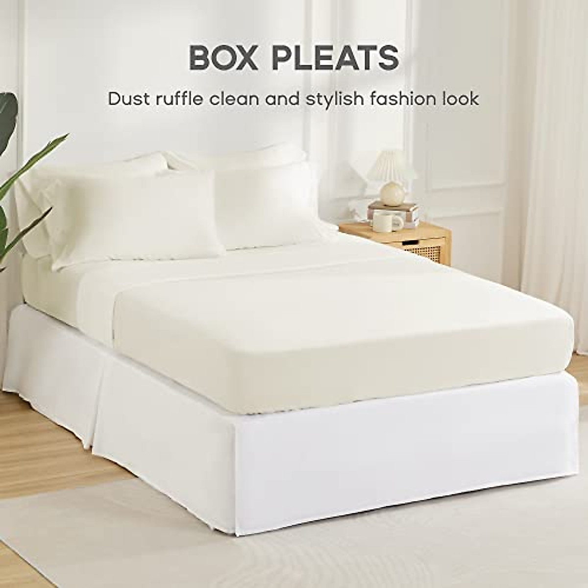SONIVE Premium Bed Skirt Solid with Pleated Dust Ruffle 15-Inch Drop Easy to Put in Shrink Free and Fade Resistant (White, Queen)