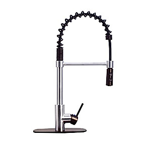 Westbrass KS18A-2012 21" Commercial Style Kitchen Faucet with Dual Function Open Coil Pull Down Sprayer and 1-Lever Handle, Stainless Steel/Oil Rubbed Bronze