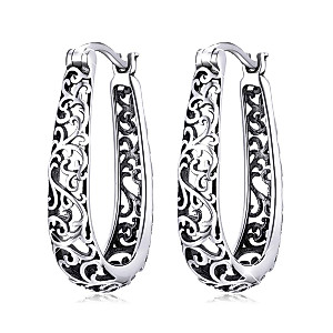 BISAER 925 Sterling Silver Huggie Hoop Earrings Filigree Hoop Earrings for Women Hypoallergenic Jewelry
