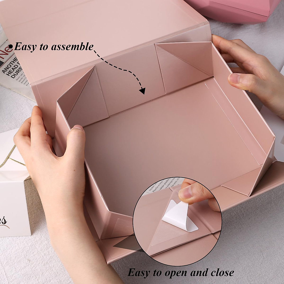 Shindel Gift Box with Magnetic Lid, Rose Gold Gift Box with Ribbon Greeting Card Magnetic Closure Gift Box for Presents Wedding Birthday 9.4"x6"x3"