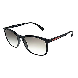 Prada PS 01TS DG00A7 Black Rubber Plastic Rectangle Sunglasses Grey Gradient Len
