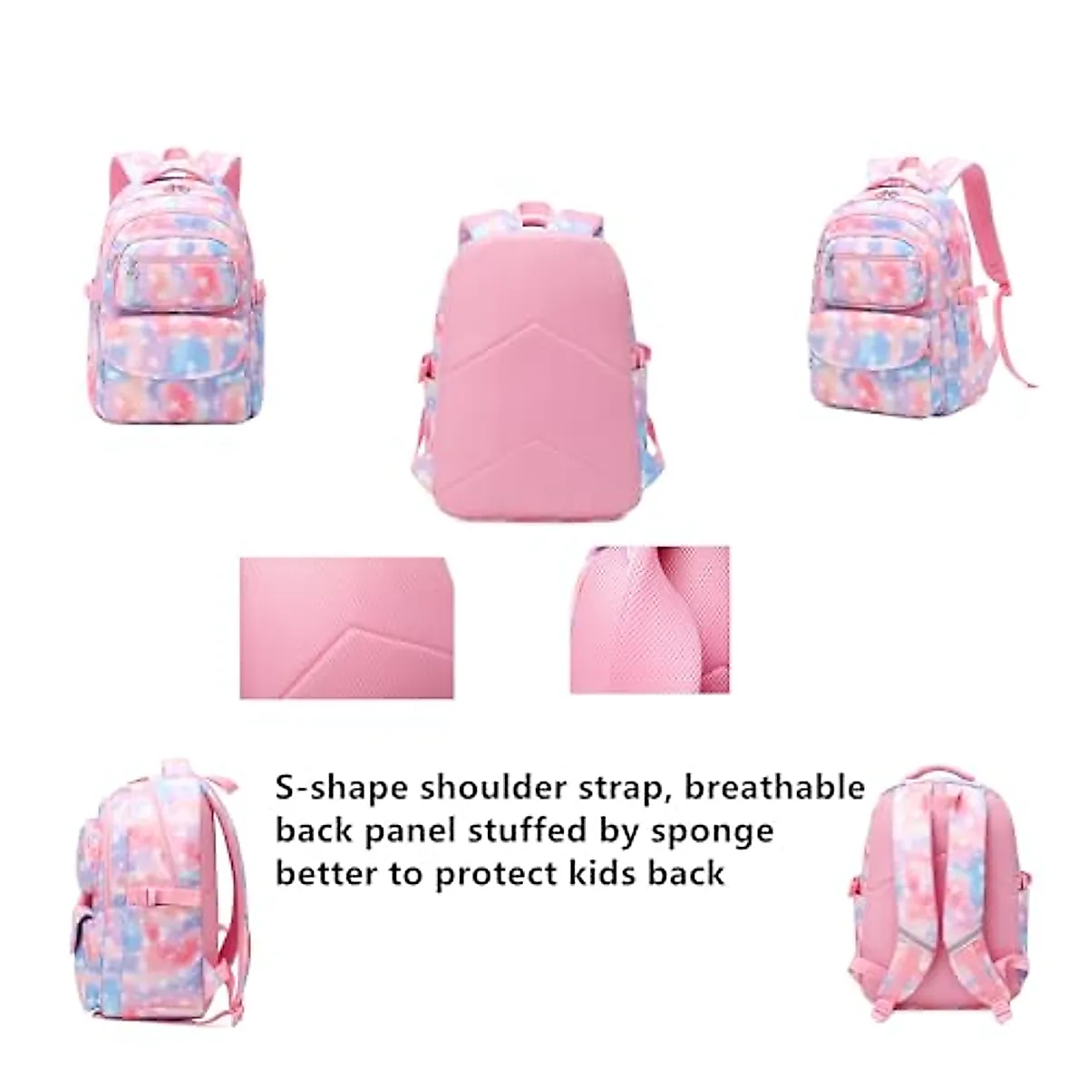 Star-Print School Backpack Set with Lunch Kits Bookbag for Teenager Girls 3pcs Gradient SchoolBag for Primary Student