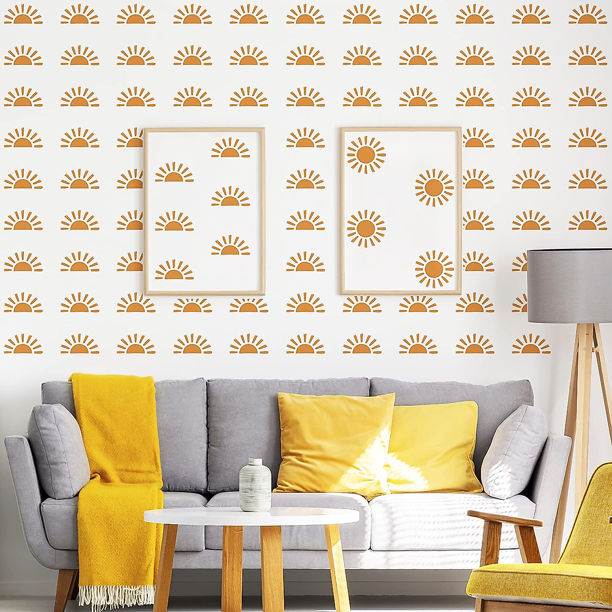 Sunshine Decal 4 Sheets Sun Wall Decal PVC Boho Wall Decals Removable Wall Sun Sticker Graphic Kids Playroom Decor for Nursery Kids Room Home Wall Art Playroom Decor (Half Sun Style)