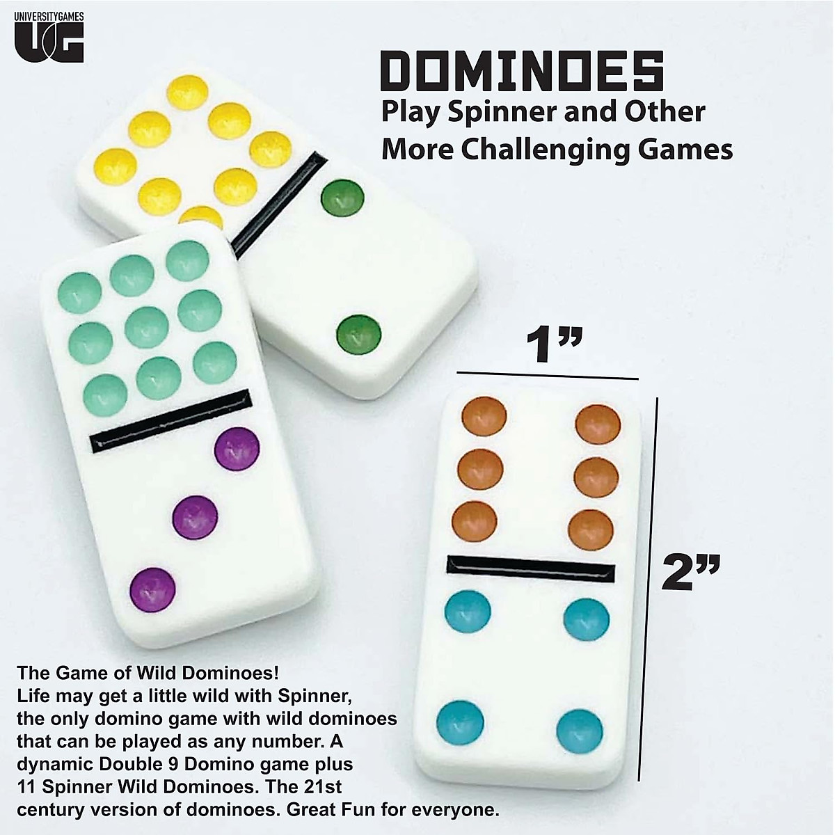 Front Porch Classics | Spinner Colored Dot Dominoes Set, On-The-Go Travel Storage Tin 2 to 8 Players Ages 8 to 99