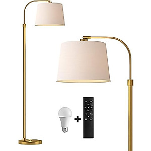 Oneach 62" Gold Floor Lamp for Living Rooms Tall Arc Standing Lamps with Remote Bedrooms Industrial Corner Nursery Girls Kid Vintage Mid-Century Modern Reading Light Office(Bulb Included)