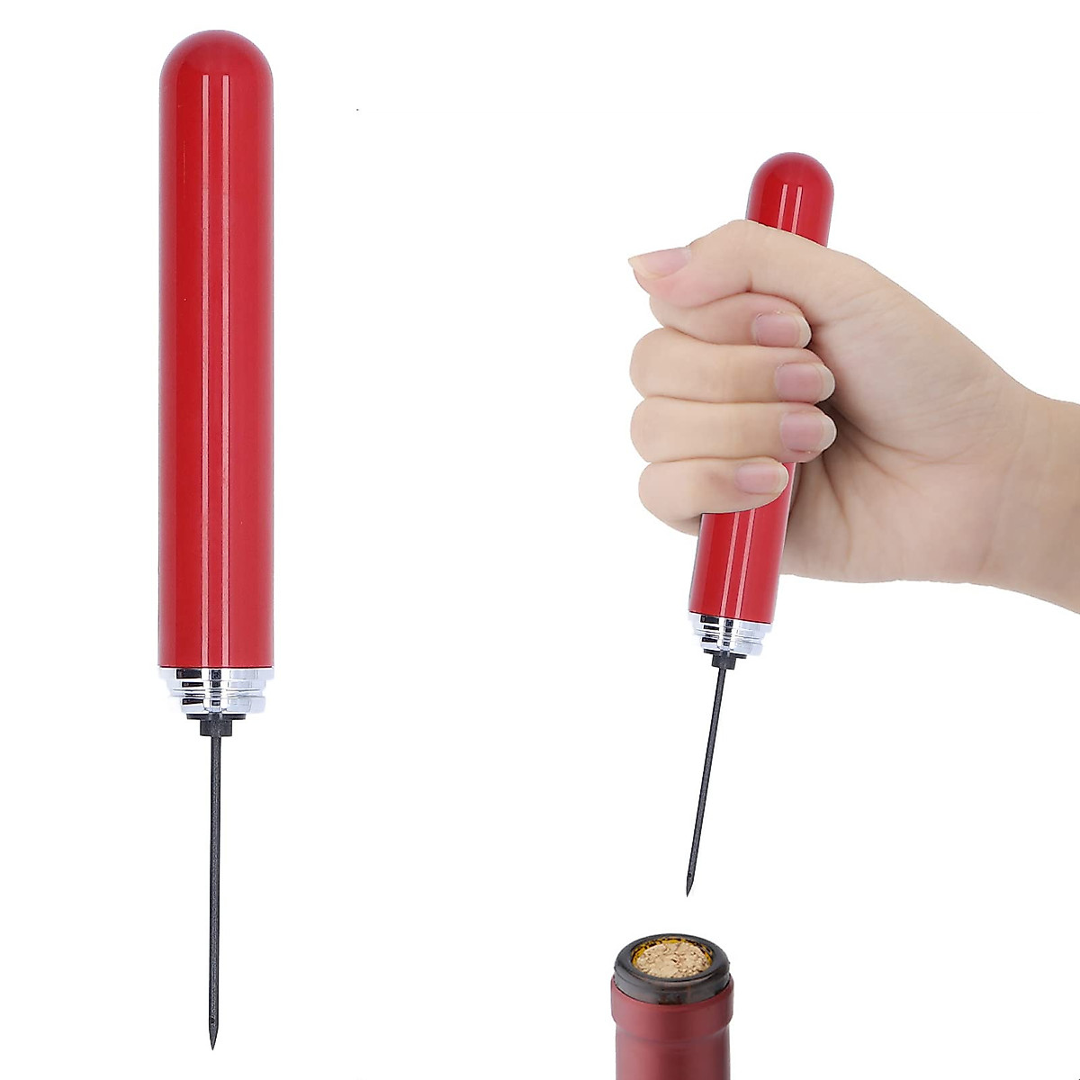 Ladieshow Air Pump Wine Bottle Opener Air Pressure Wine Opener Portable Handheld Needle Tube Pen Shape Stainless Steel Cork Remover for Home Party(Red)