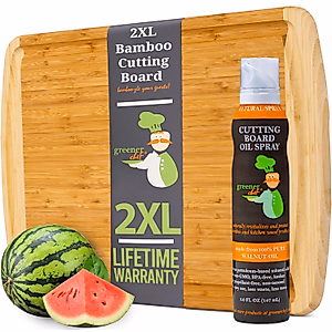 XXL Bamboo Cutting Board and Food Grade Oil Spray by Greener Chef