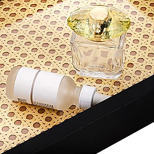 Suwimut Rectangle Serving Tray with Imitated Rattan, Black Decorative Ottoman Tray, Rattan hometray, Basket Serving Tray with Black Wooden Frame for Breakfast, Coffee, Food, Drink, Makeup