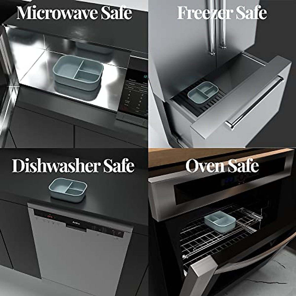 Silicone Bento Box for Kids, Toddlers and Adults - Made from Platinum LFGB German Silicone - Microwave, Dishwasher, Freezer and Oven safe - Lunch, Snack and Sandwich Food Container (Blue)