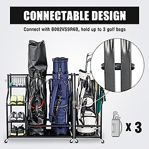 Mythinglogic Golf Bag Storage Organizer Rack-Golf Clubs Organization for Garage, Golf Bag Stand with Movable Hanging Hooks, Golf Equipment and Accessories Storage Racks for Garage,Shed,Basement