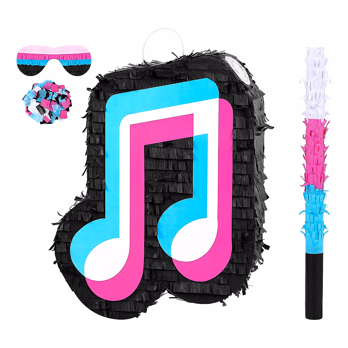 Small Music Party Piñata Birthday Party Decorations DJ Short Video Party Social Media Theme Party Baby Shower with Wooden Stick Paper Blindfold Confetti Set for Boys Girls Adults, 16.1 x 12 x 2.8 Inch