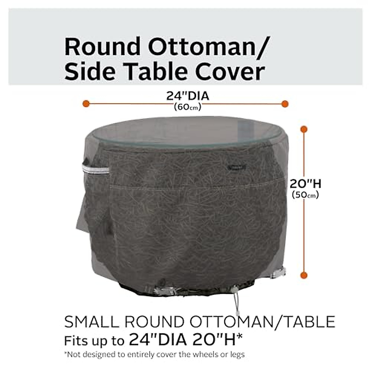 Classic Accessories Ravenna Water-Resistant 24 Inch Round Patio Ottoman/Table Cover, Outdoor Ottoman Cover
