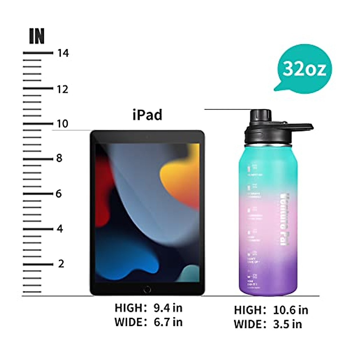 Venture Pal Insulated Water Bottle, 32oz Leak-Proof Vacuum Thermos with Strainer, Straw & Spout Lid for Sports