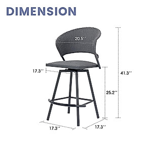 VICLLAX Outdoor Swivel Bar Stool Set of 6, Patio Bar Chairs Metal Counter Height Bar Stools Wicker Barstools for Garden Balcony Porch, Light Grey