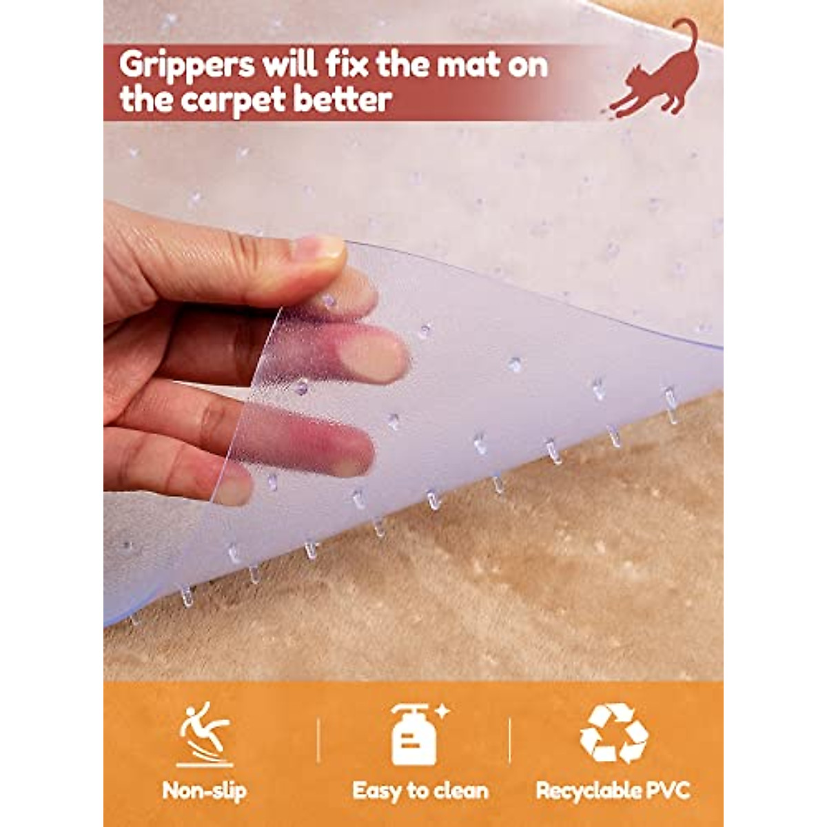 8.2Ft Cat Carpet Protector, Heavy Duty Plastic Pets Scratch Stopper for Carpet, Easy to Cut, Clear Non-Slip Floor Runner Prevent Carpets Rugs from Scratching Tearing Wearing at Doorway