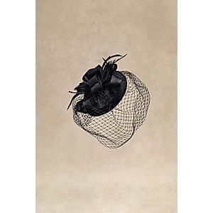 BABEYOND Fascinator Hat Veil Feather Fascinators Hair Clip Tea Party Pillbox Derby Hat Fascinator Bridal Wedding Veil Black