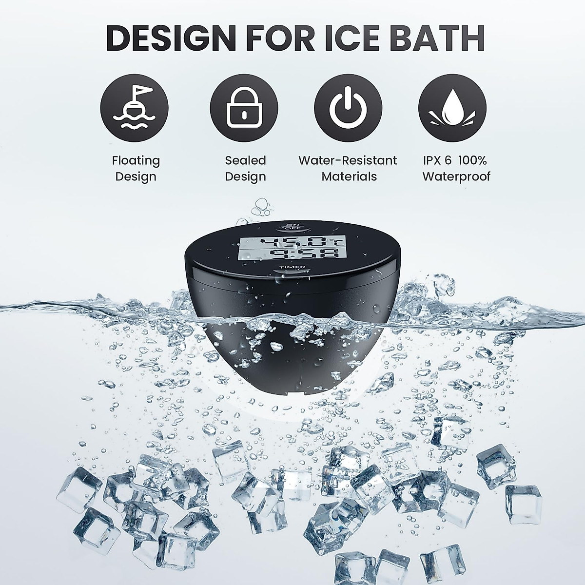 Ice Bath Thermometer, Water Bath Thermometer for Ice Bath, Cold Plunge Thermometer and Waterproof Timer, Floating Thermometer Gauges, Water Temperature Thermometer - Black