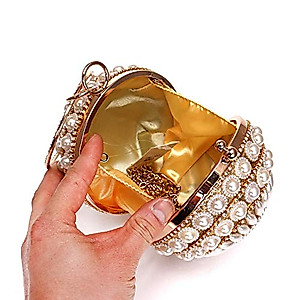 UMREN Women Round Clutch Ball Evening Bag Dazzling Full Beaded Artificial Pearls Handbag for Wedding Parites Prom Gold